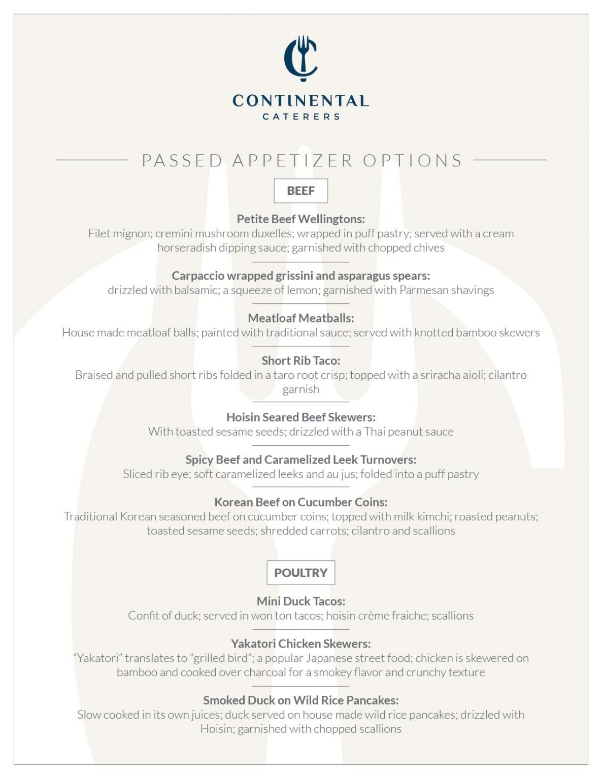 Menus - Continental