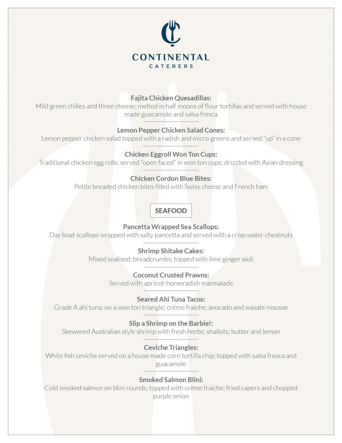 Menus - Continental